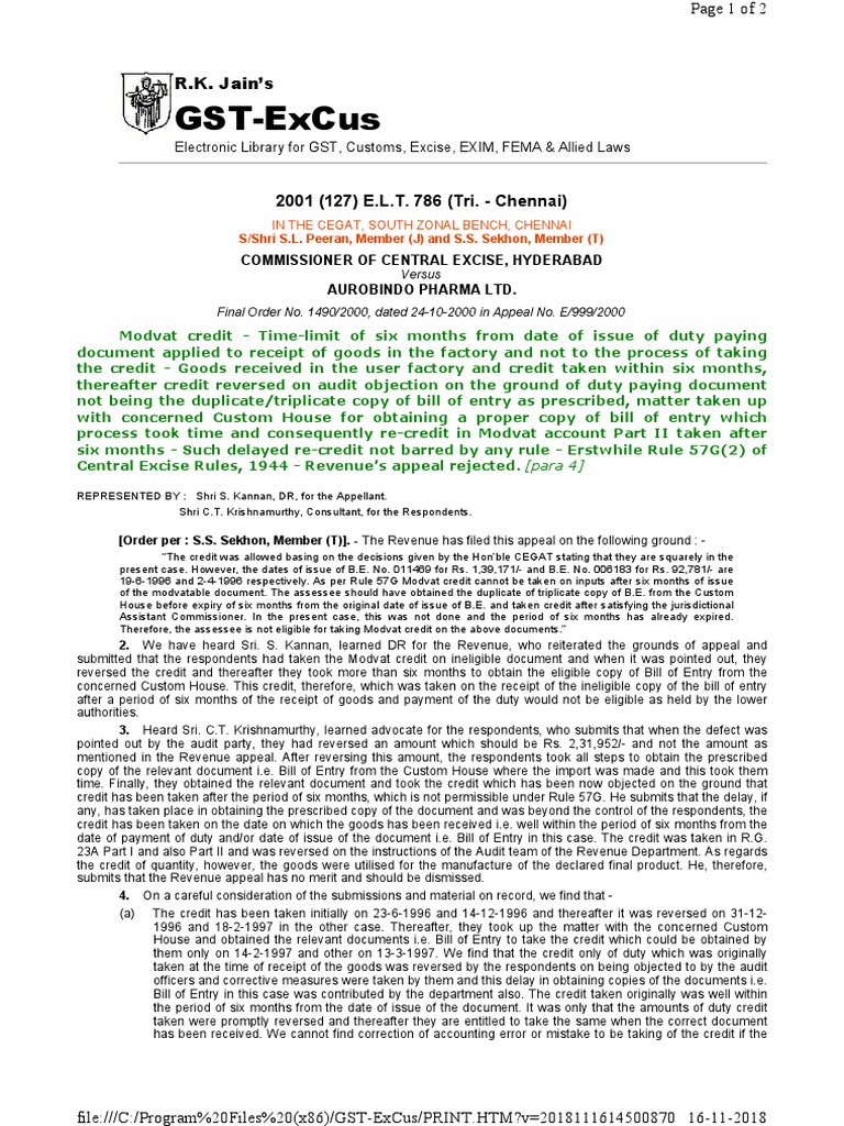 Gst-Excus: Electronic Library For GST, Customs, Excise, Exim, Fema ...