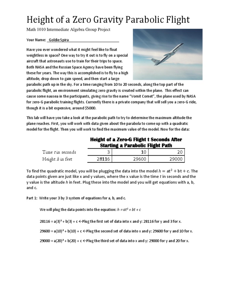 Spring 2020 Math 1010 Zero Gravity Project | PDF | Weightlessness ...