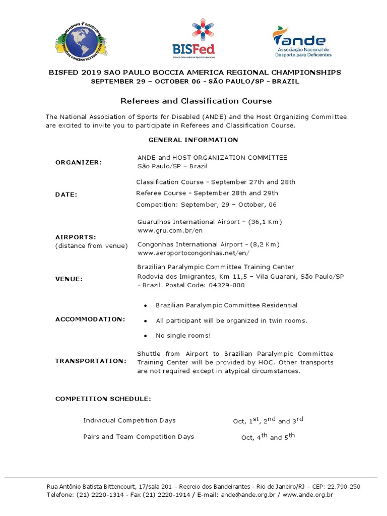 Referees and Classification Course: Bisfed 2019 Sao Paulo Boccia America Regional Championships ...