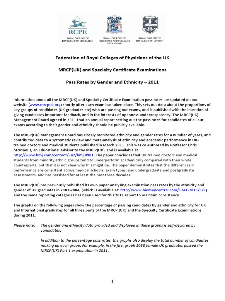 MRCP Pass Rates by Gender Ethnicity | PDF | Medical School | Test ...