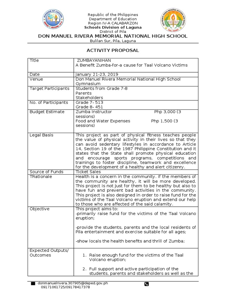 Don Manuel Rivera Memorial National High School Activity Proposal | PDF | Teachers | Behavior ...