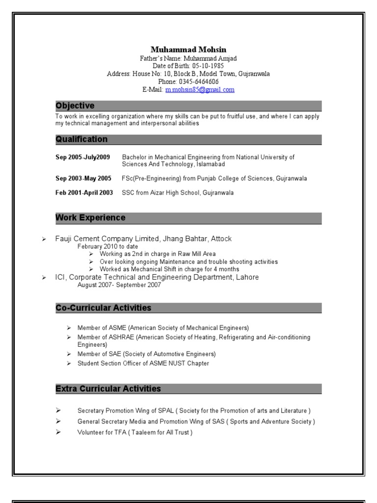 Mohsin CV | PDF | Mechanical Engineering | Engineering