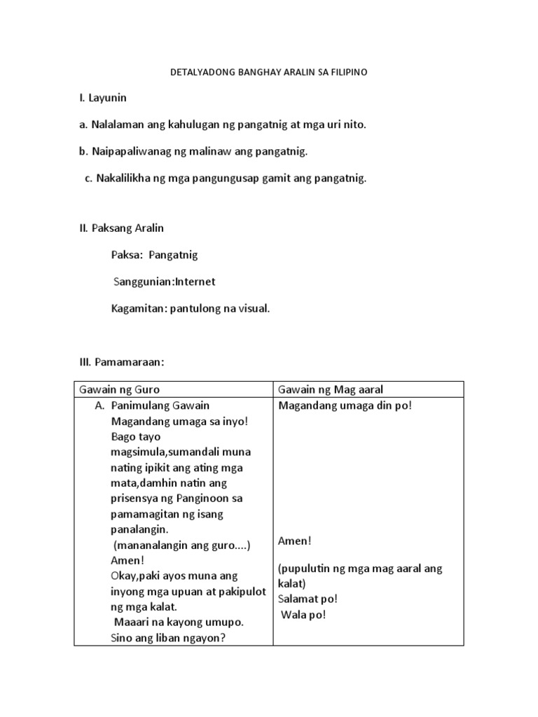 Detalyadong Banghay Aralin Sa Filipino | PDF