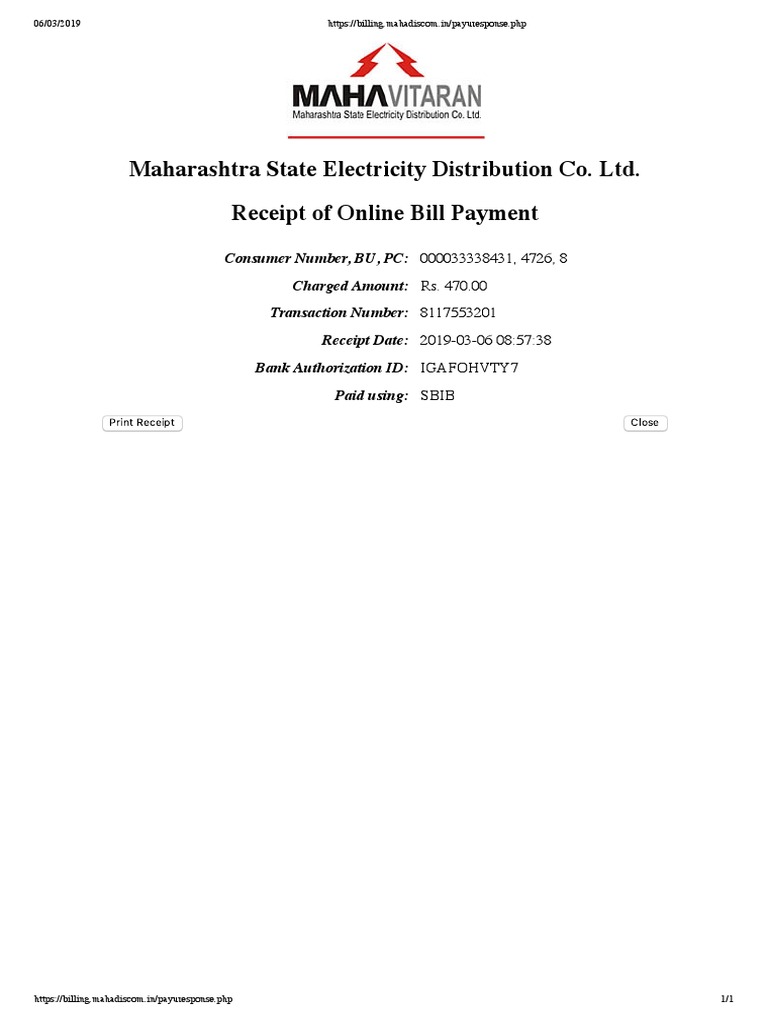 Maharashtra State Electricity Distribution Co. Ltd. Receipt of Online ...