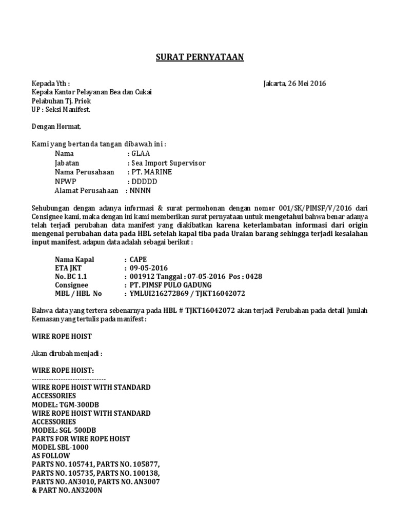 Surat Pernyataan Readdress | PDF