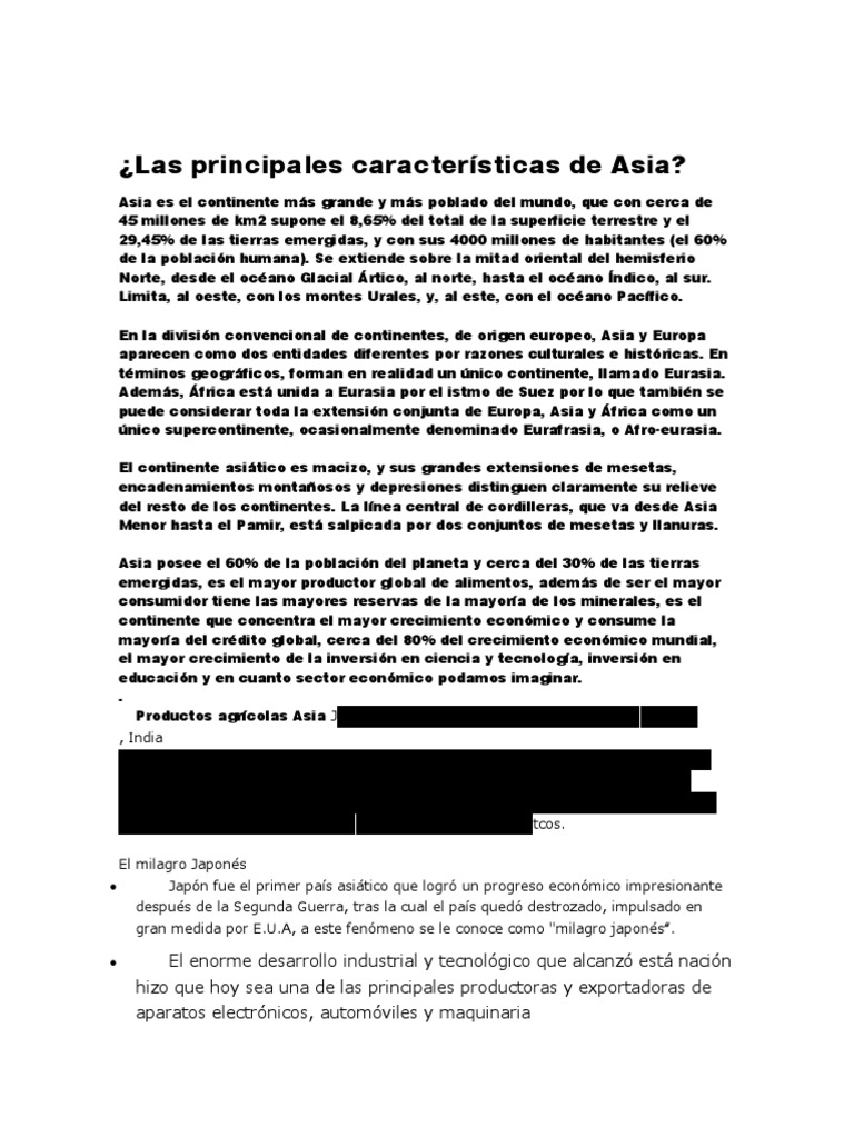 Las Principales Características de Asia | PDF | Afro Eurasia | Asia
