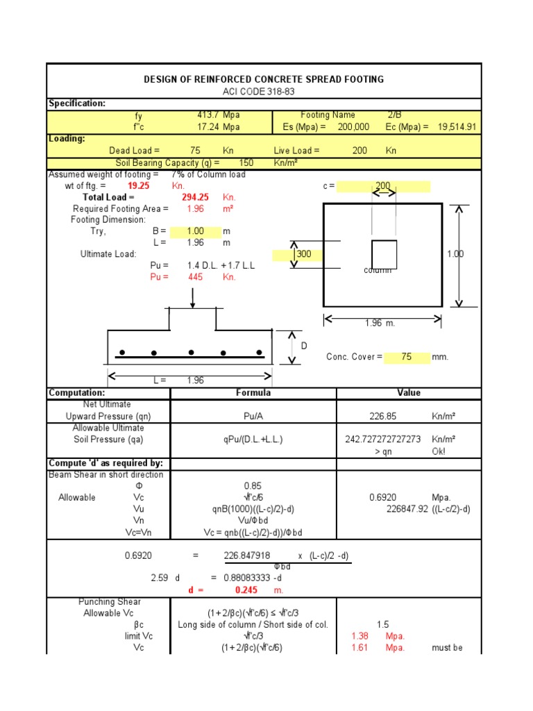 Spread Footing Design | PDF | Solid Mechanics | Engineering