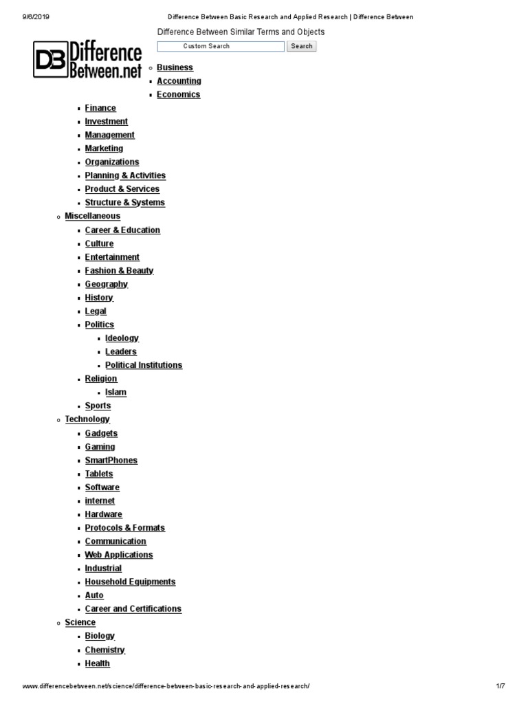 Difference Between Basic Research and Applied Research - Difference Between | PDF | Basic ...