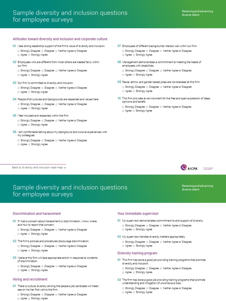 Sample Diversity and Inclusion Questions For Employee Surveys | PDF ...