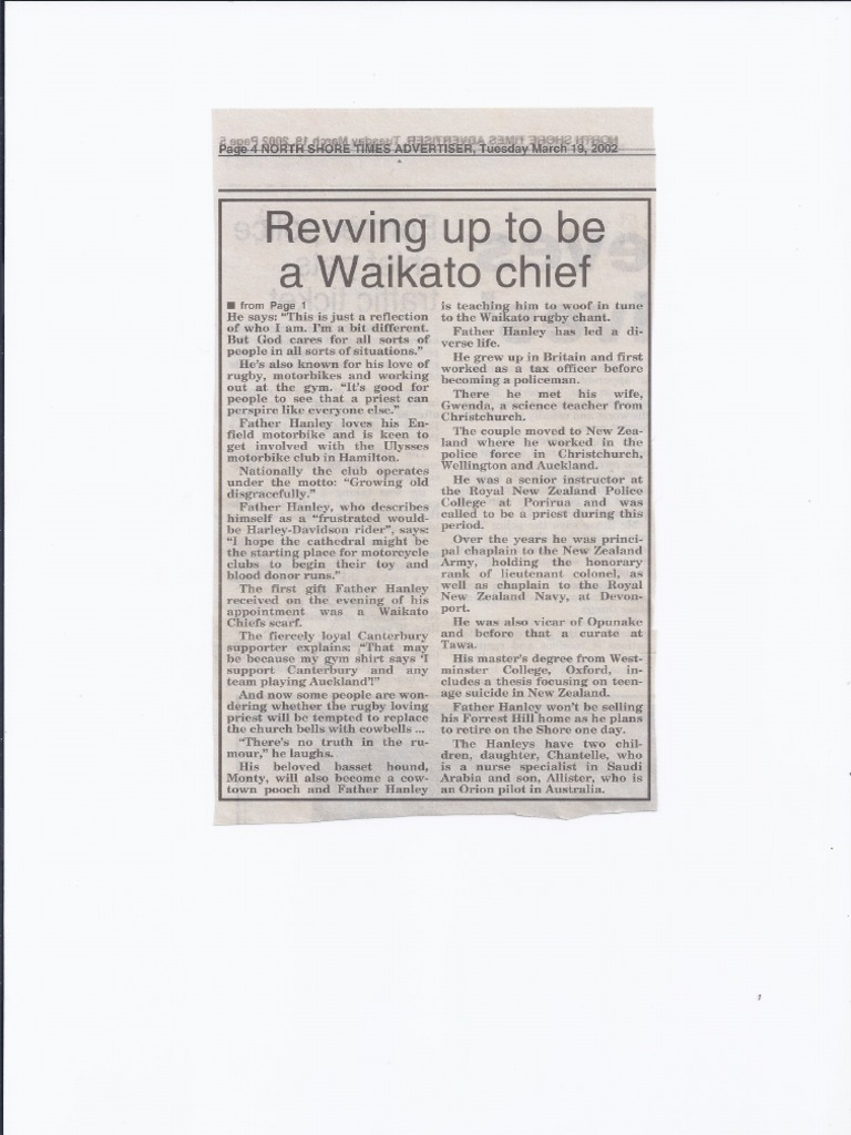 Ian Handley Before His Move To The Waikato NSTA Mar 19, 2002 p2 | PDF