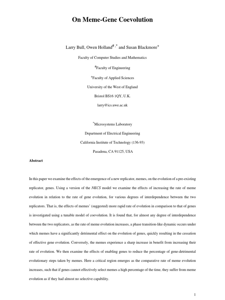 Meme Gene Co-Evolution PDF | PDF | Meme | Evolution
