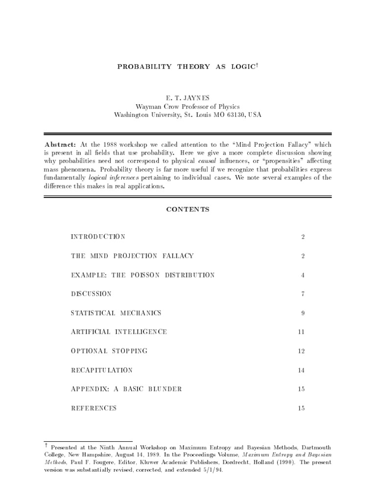 Probability As Logic | PDF | Statistical Inference | Statistics