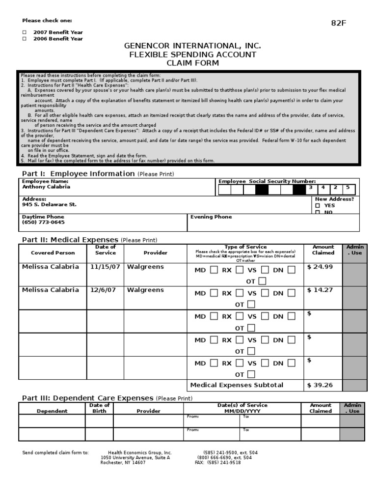 Flexible Spending Account Claim Form Please Read These | PDF ...