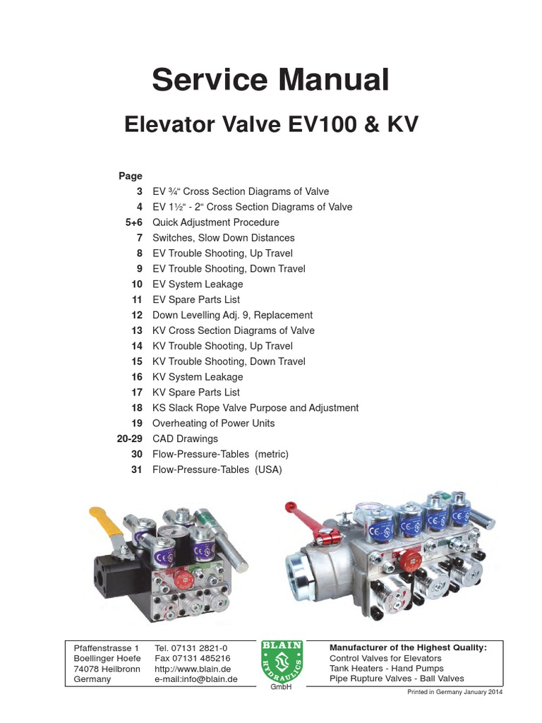 EV 100 Service Manual PDF | PDF | Valve | Elevator
