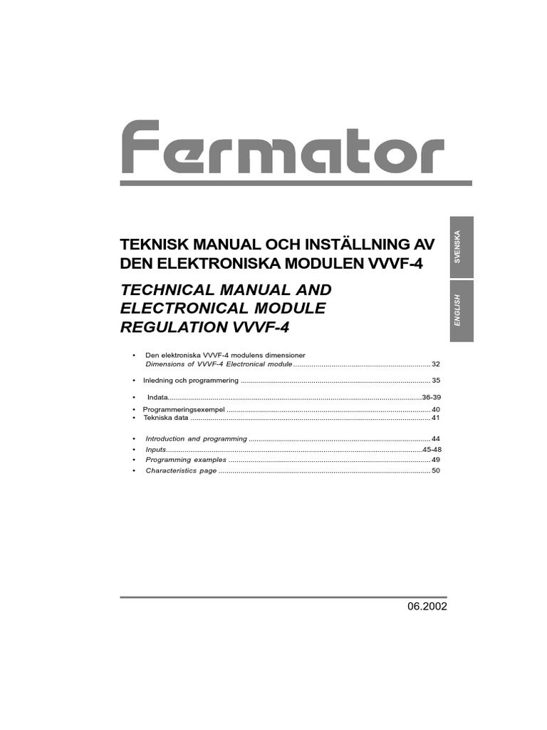 Fermator Manual vvvf4 PDF | PDF