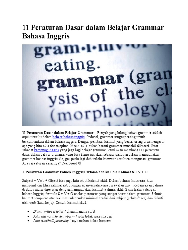 11 Aturan Dasar Grammar Inggris | PDF | Karier & Perkembangan | Seni ...