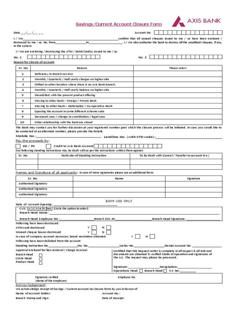 Casa Closure Form | PDF | Transaction Account | Cheque