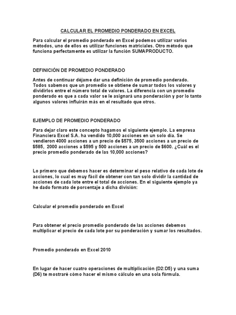 Calcular El Promedio Ponderado en Excel | PDF | Fracción (Matemáticas ...