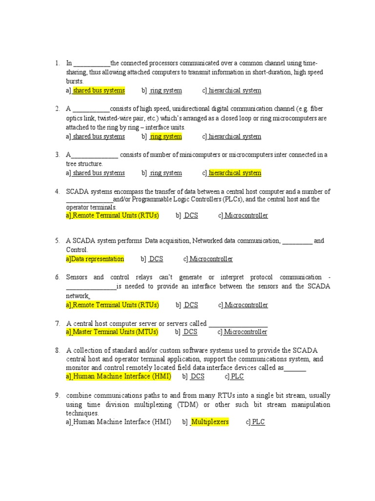 PLC MCQ Unit5 | PDF | Programmable Logic Controller | Scada
