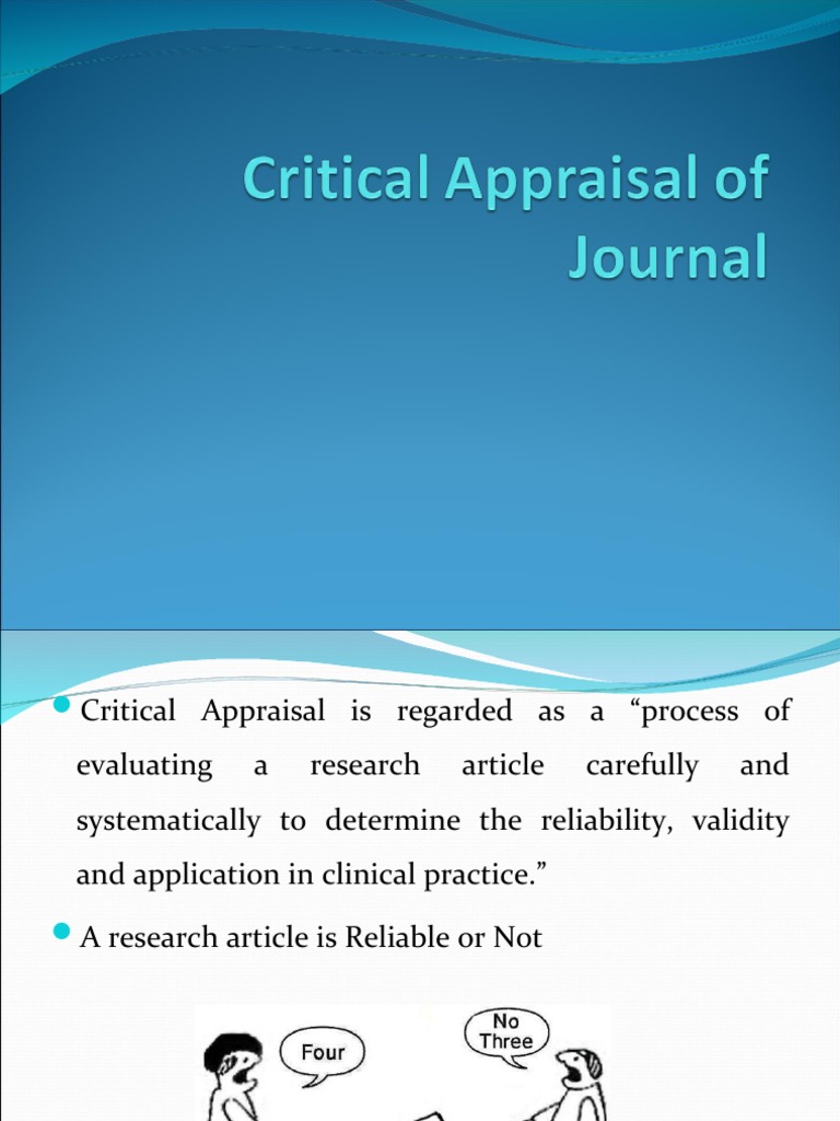 Critical Appraisal of Journal | PDF | Statistics | Evaluation Methods