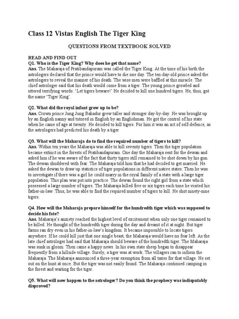 Vistas 1-7 Class - 12 Eng - Notes | PDF | Tiger