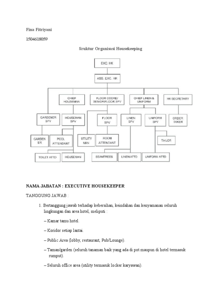 Struktur Organisasi Housekeeping | PDF