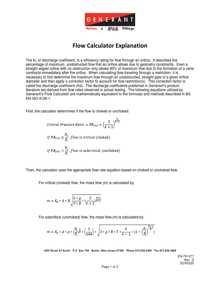 Flow Calculator Explanation: Contracta | PDF | Applied Mathematics ...