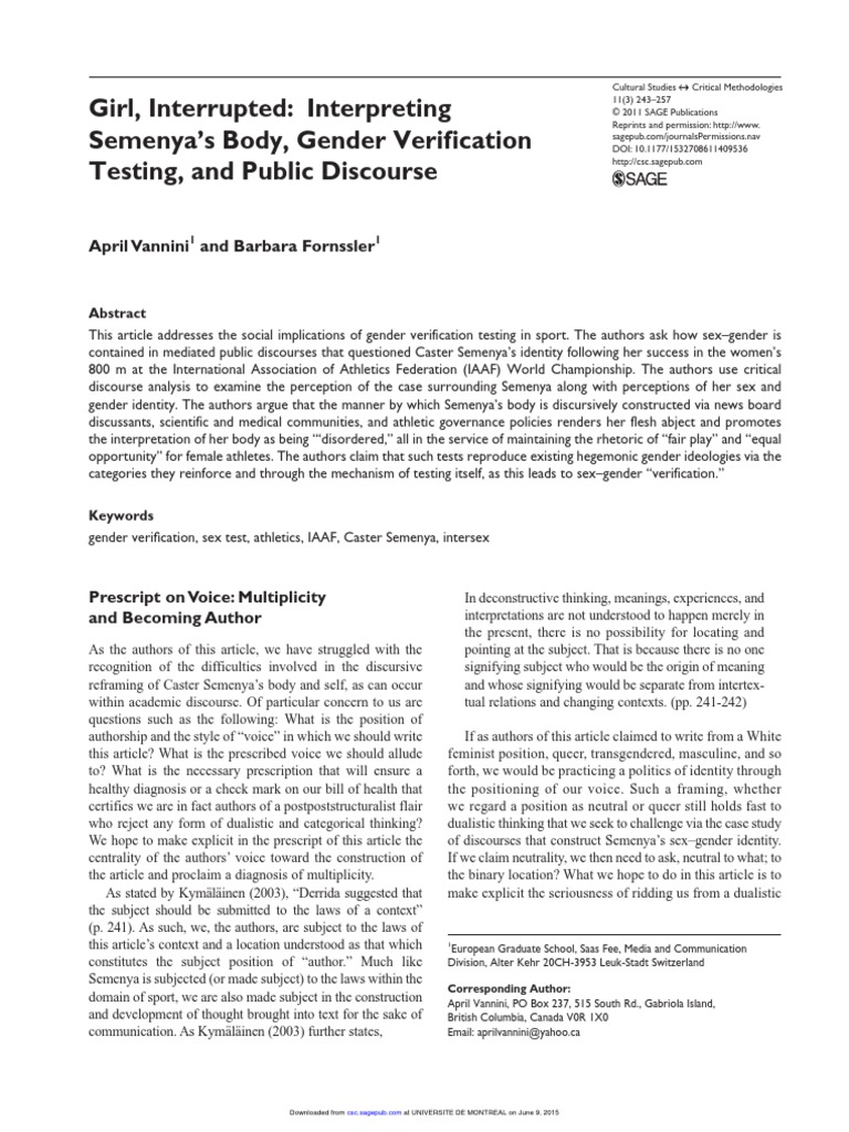 Girl, Interrupted-Interpreting Semenya's Body, Gender Verification ...