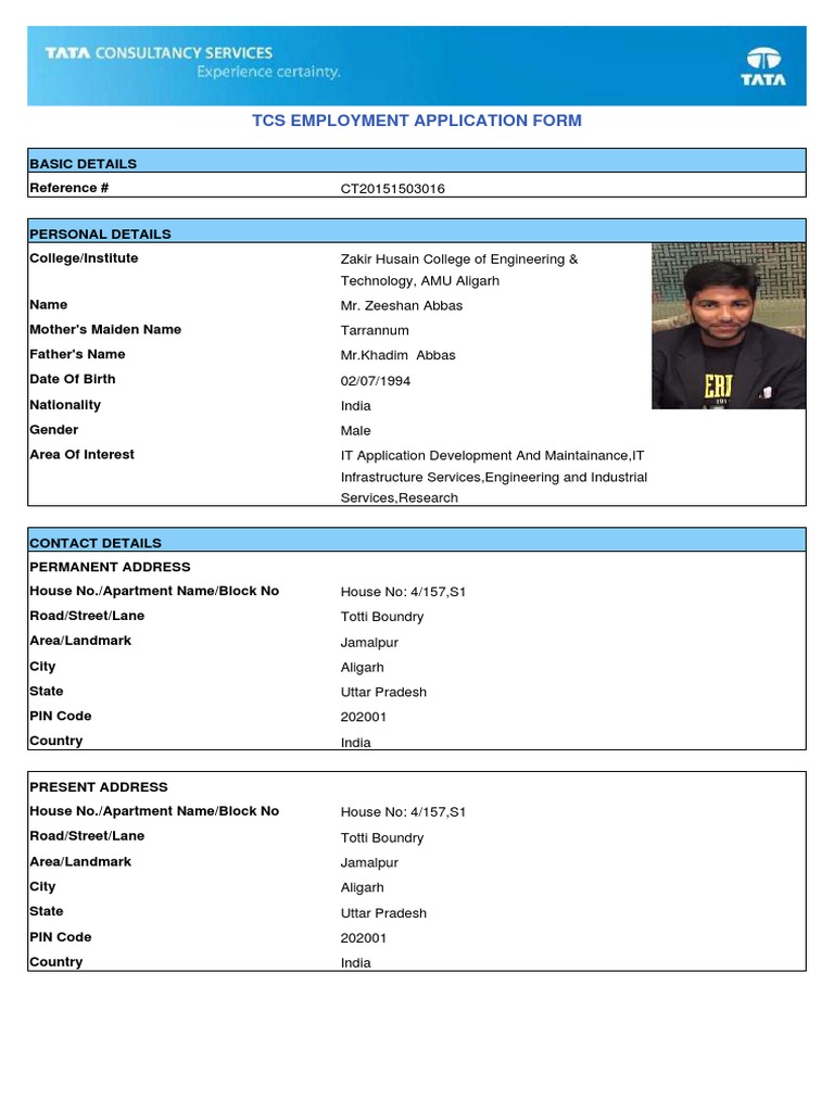 Tcs Employment Application Form | Download Free PDF | Background Check ...