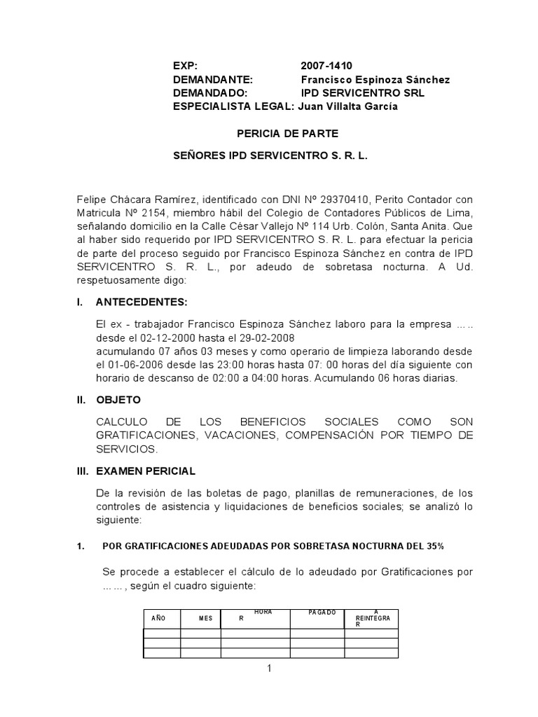 Modelo Peritaje Laboral | PDF