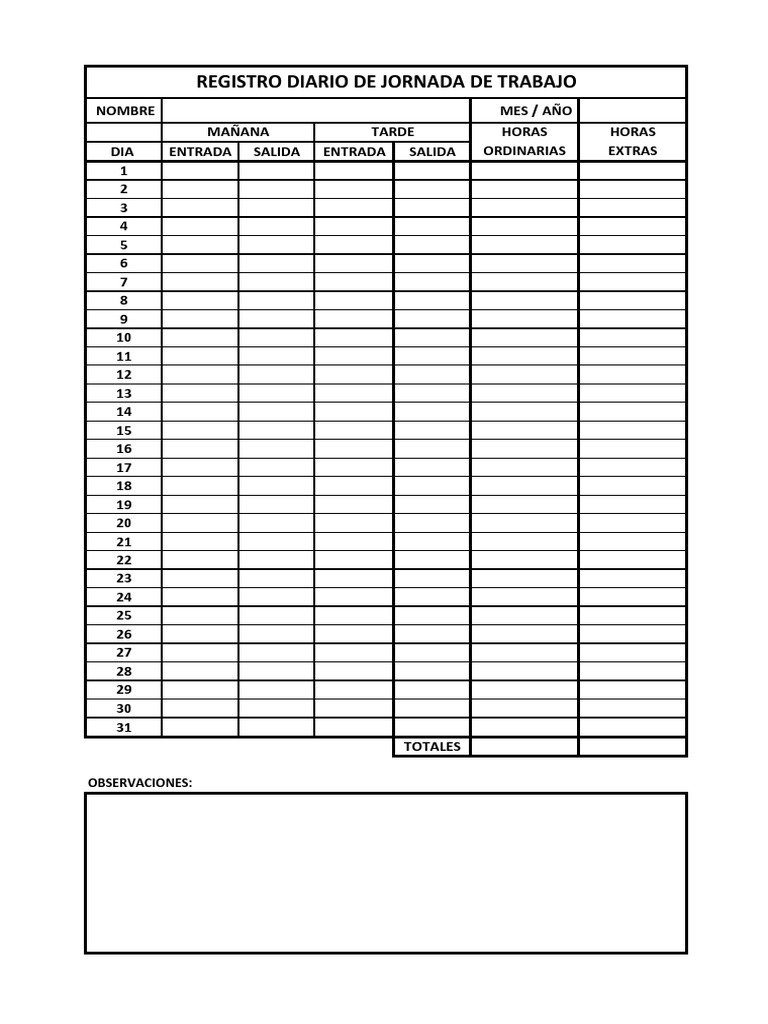 Plantilla Para Realizar El Registro De Jornada Laboral – PRWE