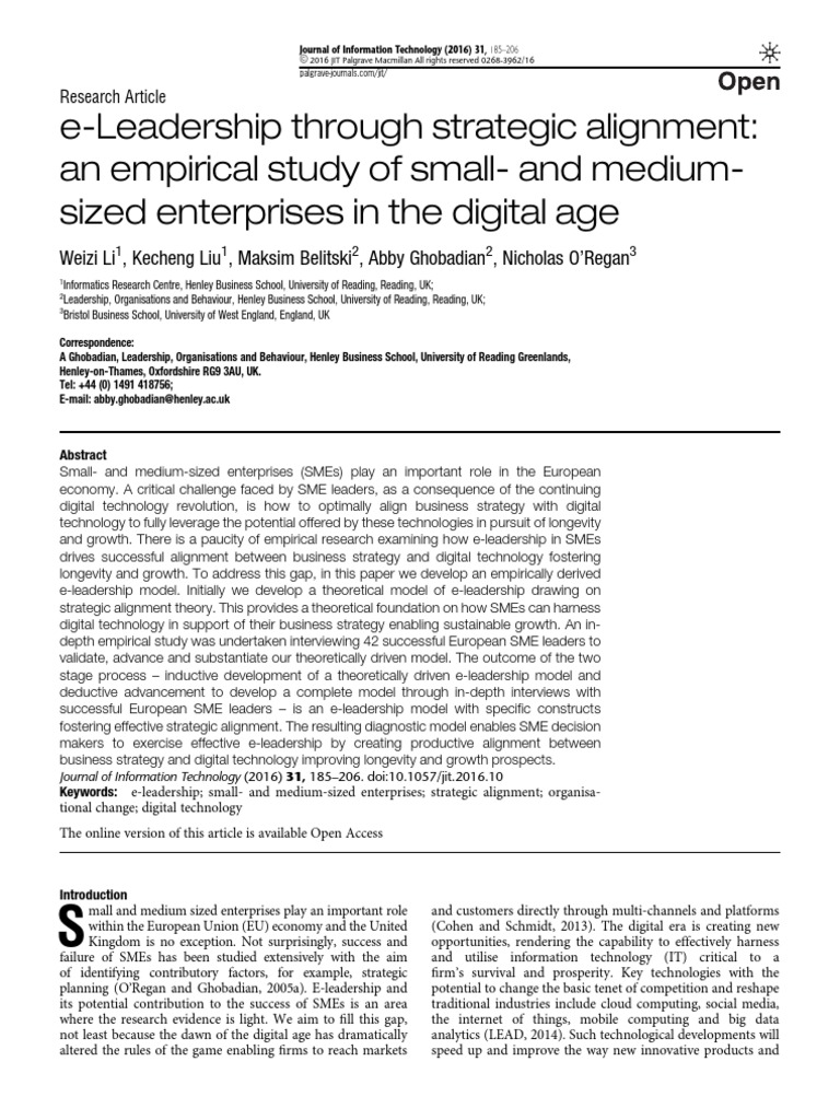 E-Leadership Through Strategic Alignment | PDF | Strategic Management ...