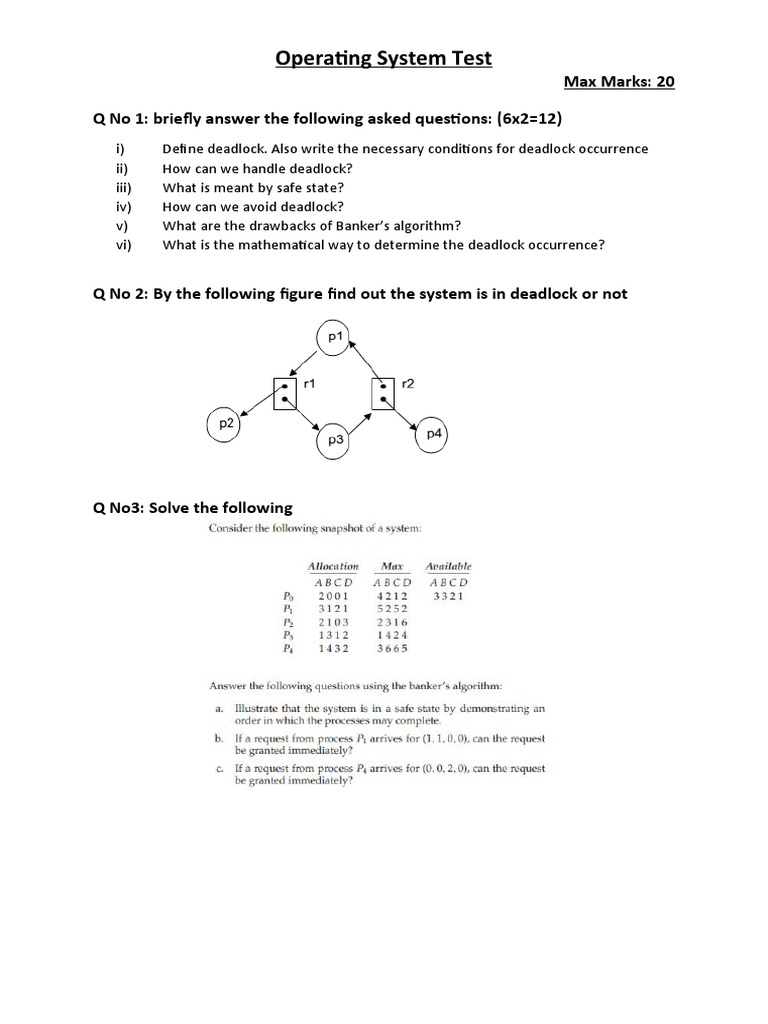 Operating System Test: Max Marks: 20 Q No 1: Briefly Answer The ...