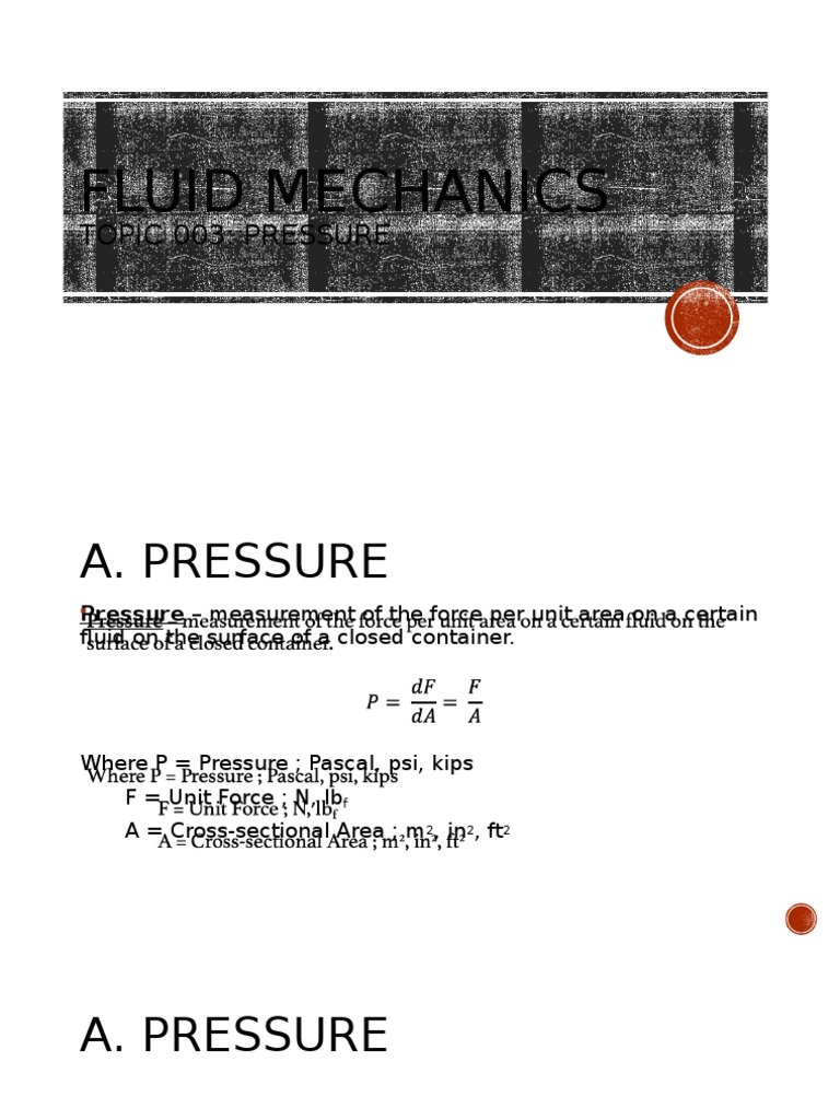 Fluid Mechanics: Topic 003: Pressure | PDF | Pressure Measurement ...