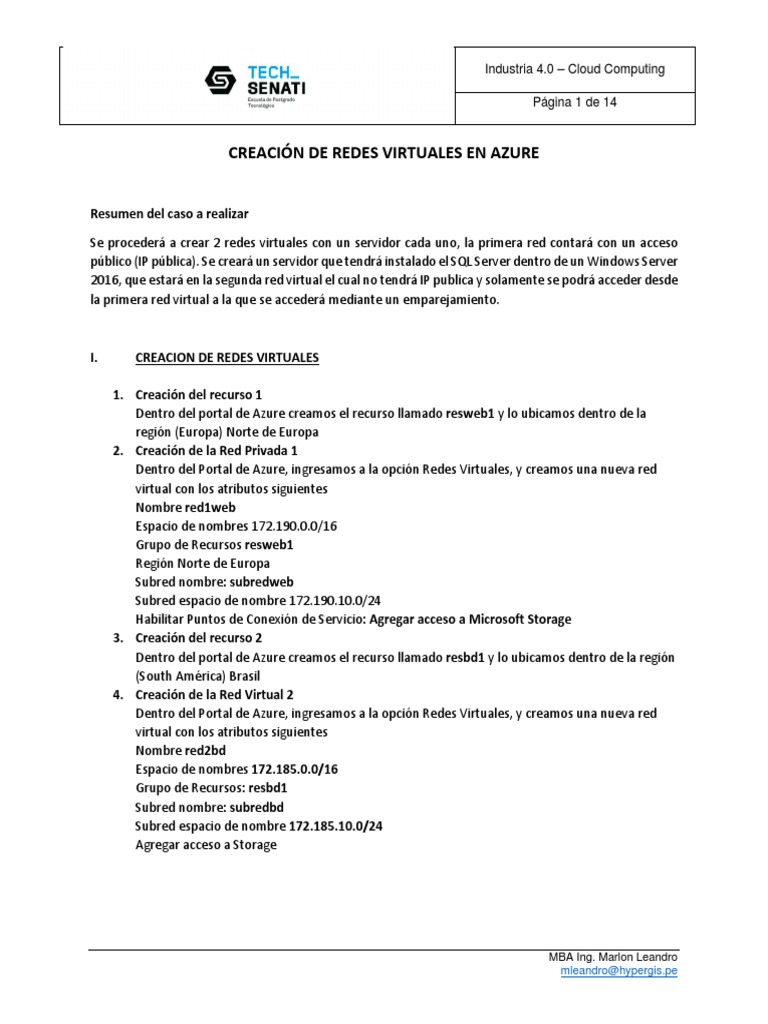 Laboratorio 2 - Redes Virtuales en Azure | PDF | Microsoft Azure ... Laboratorio 2 - Redes Virtuales en Azure | PDF | Microsoft Azure ...