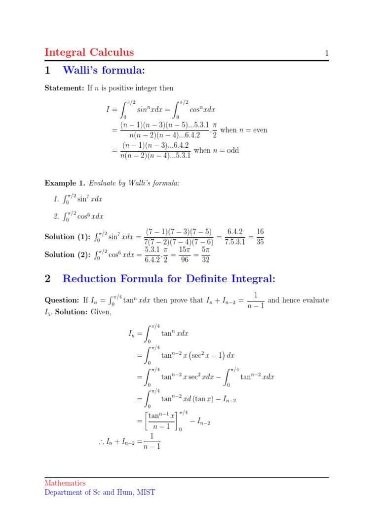 Walli's Formula and Improper Integrals PDF | PDF | Integral | Complex Analysis