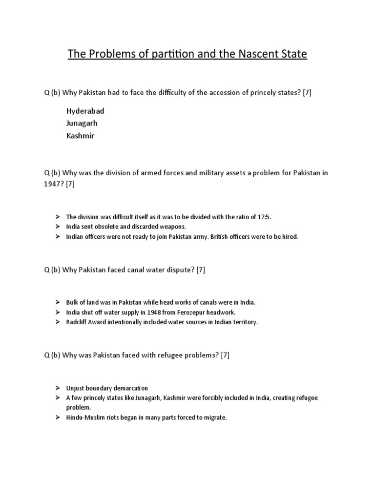 The Problems of Partition and The Nascent State | PDF | Travel