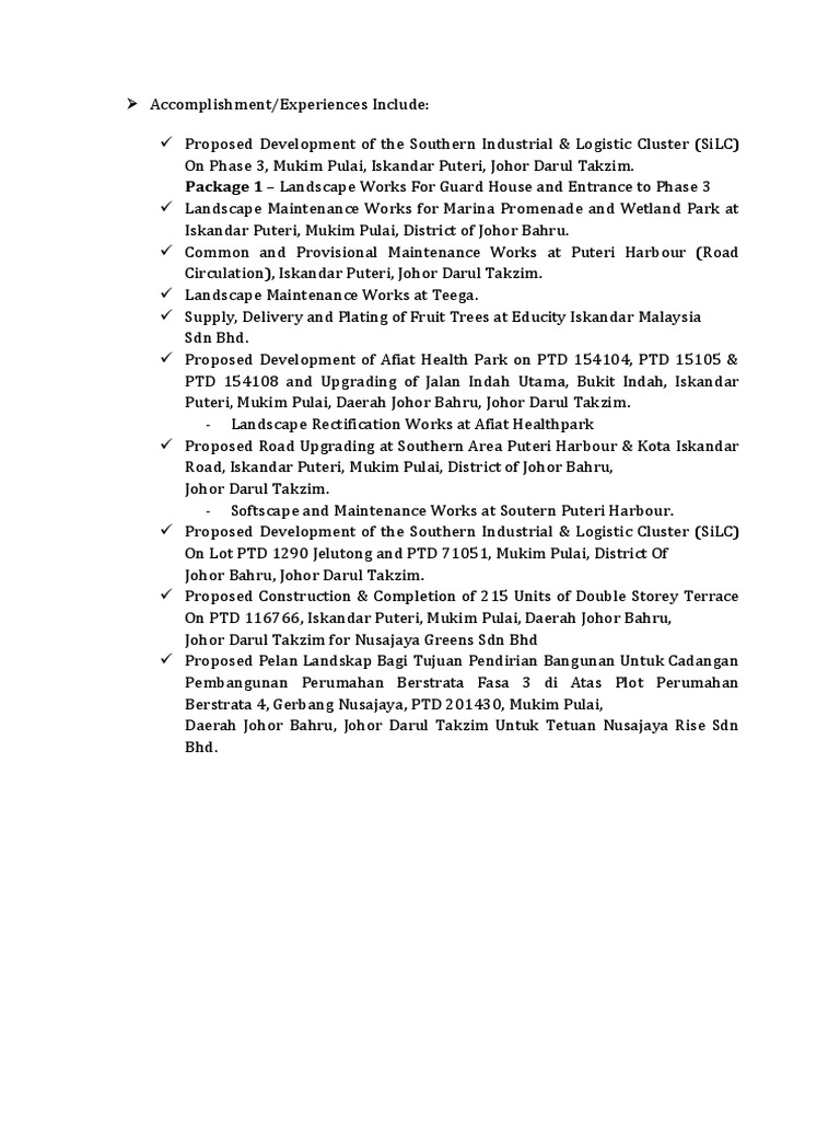 Example Work Experience