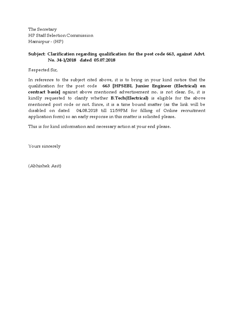 Clarification Letter | PDF