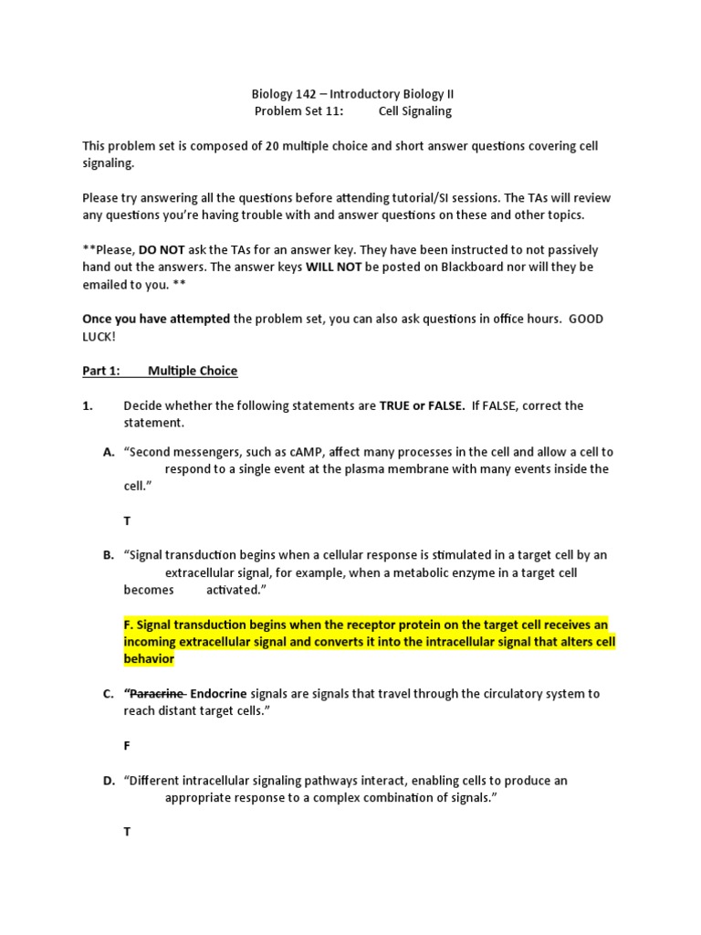 Cell Signaling Problem Set | Signal Transduction | Cell Signaling