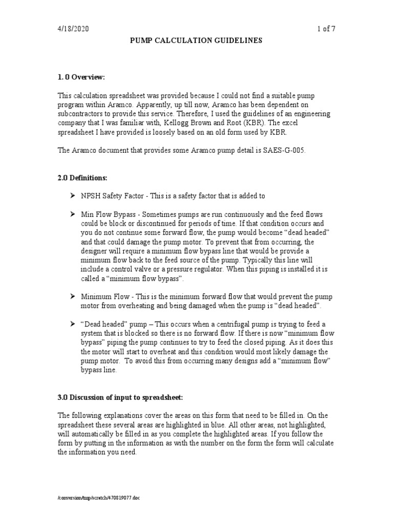 Pump Calculation Guidelines | PDF | Pump | Pressure