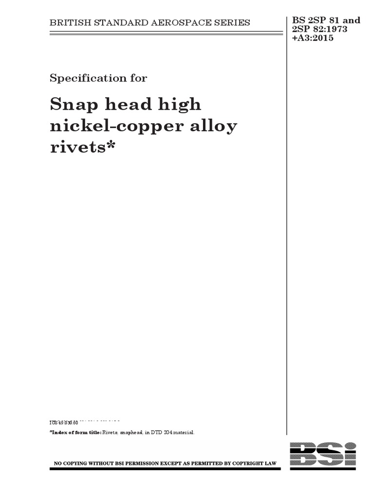 Snap Head High Nickel-Copper Alloy Rivets : Specification For | PDF ...