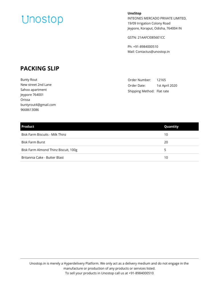 Packing Slip: Product Quantity | PDF