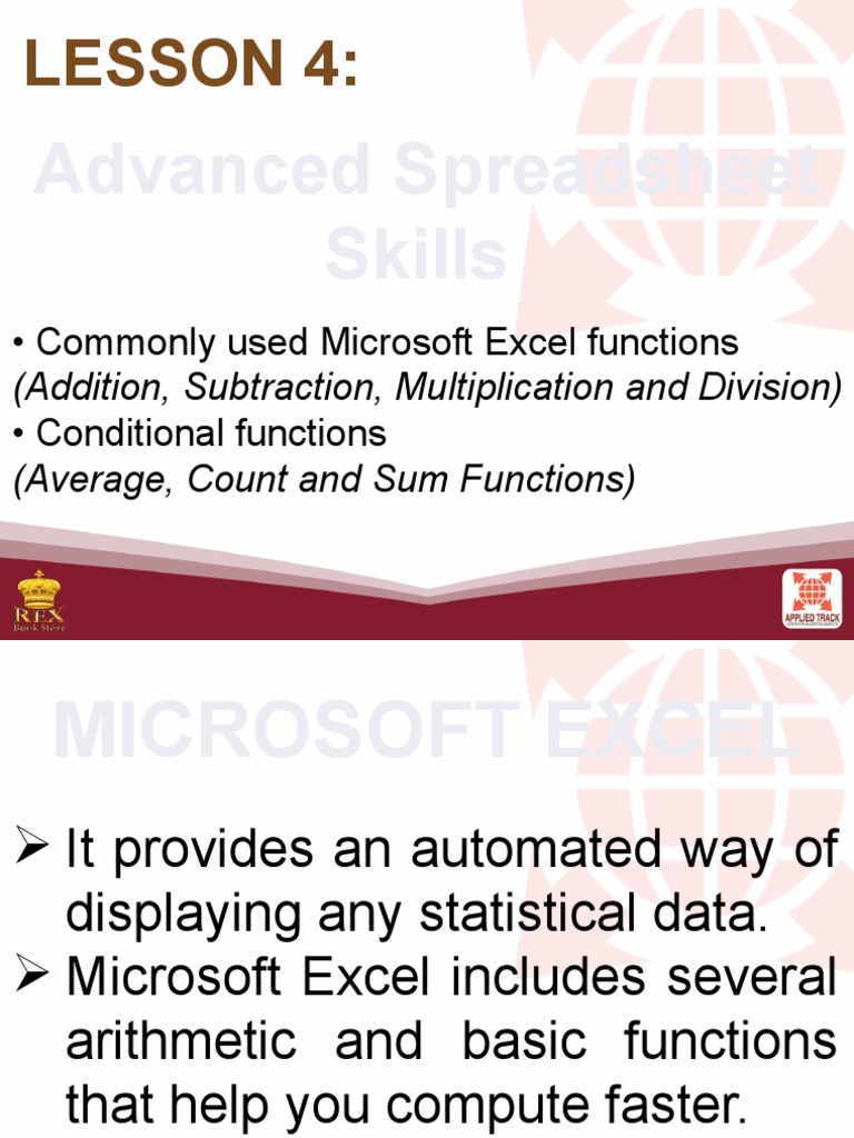 LESSON 4-Advanced Spreadsheet Skills | PDF | Microsoft Excel | Summation