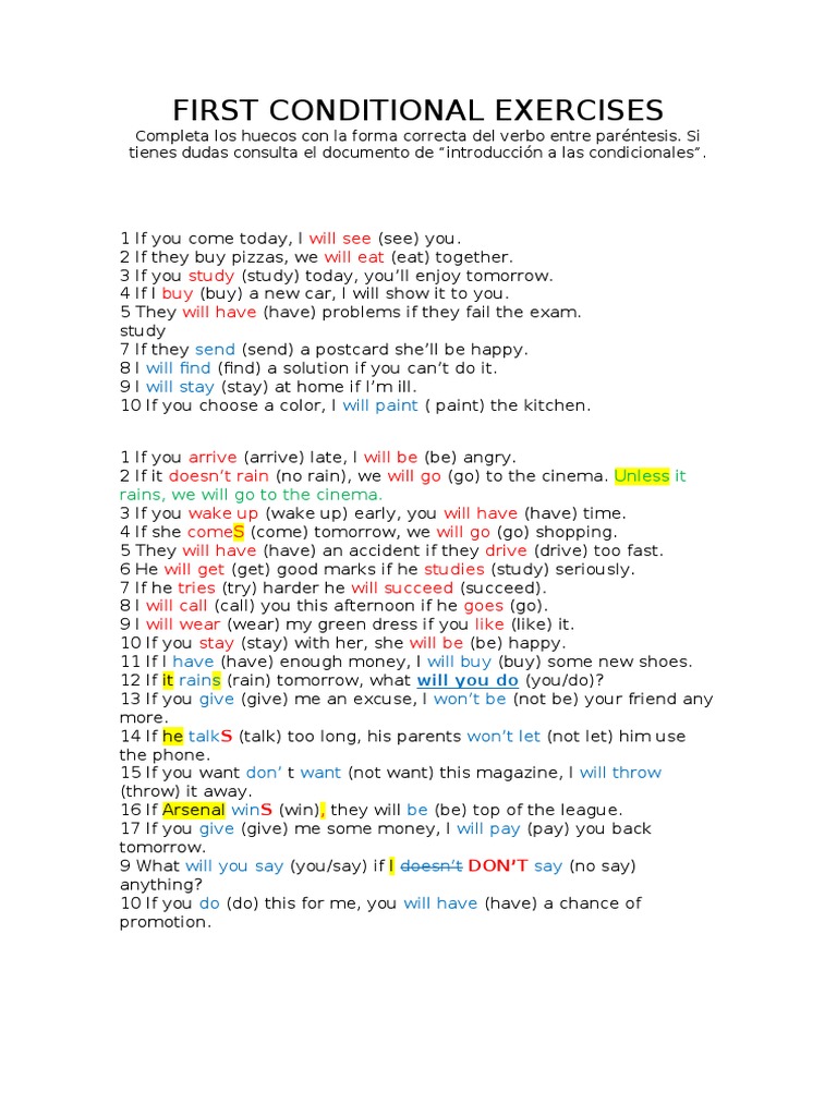 FIRST CONDITIONAL EXERCISES Corregido | PDF