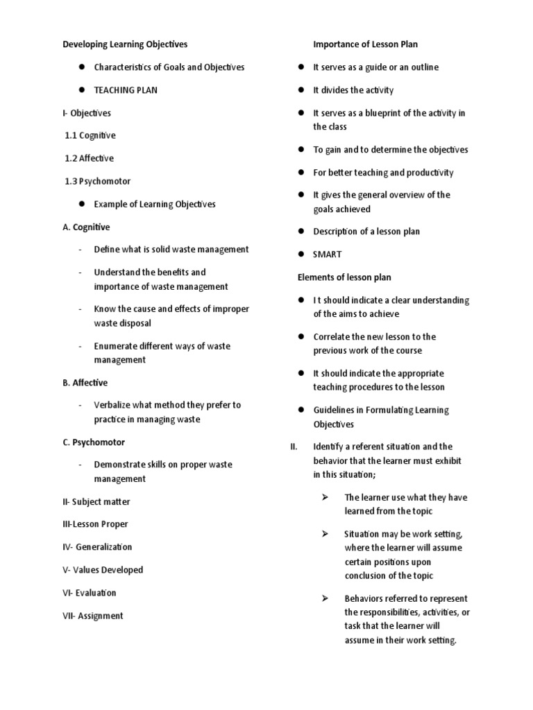 Developing Learning Objectives Importance of Lesson Plan | PDF | Lesson ...