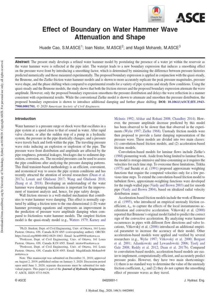 Effect of Boundary On Water Hammer Wave Attenuation and Shape | PDF ...