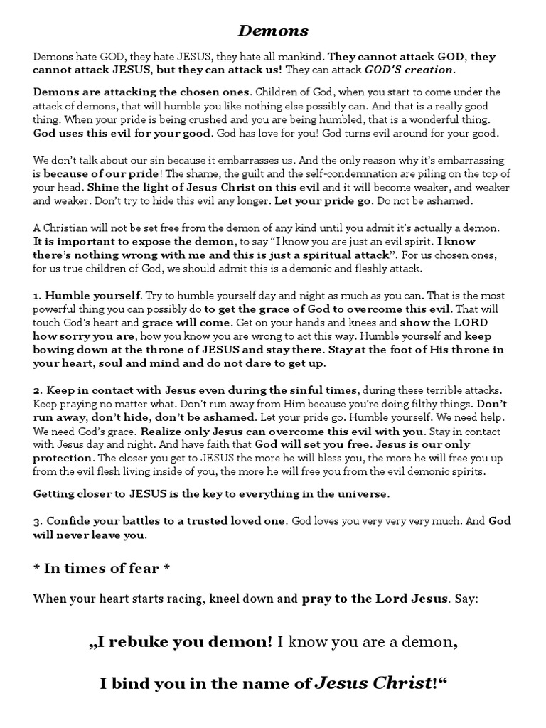 Demons: I Rebuke You Demon! I Know You Are A Demon, I Bind You in The ...