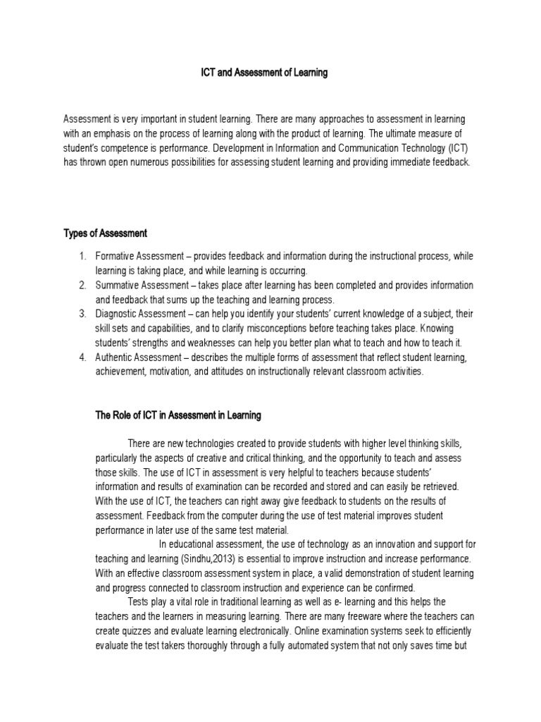 ICT's Role in Learning Assessment | PDF | Educational Assessment ...