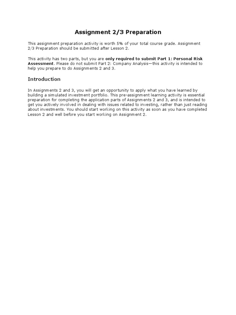 Assignment 2 3 Prep | PDF | Asset Allocation | Risk